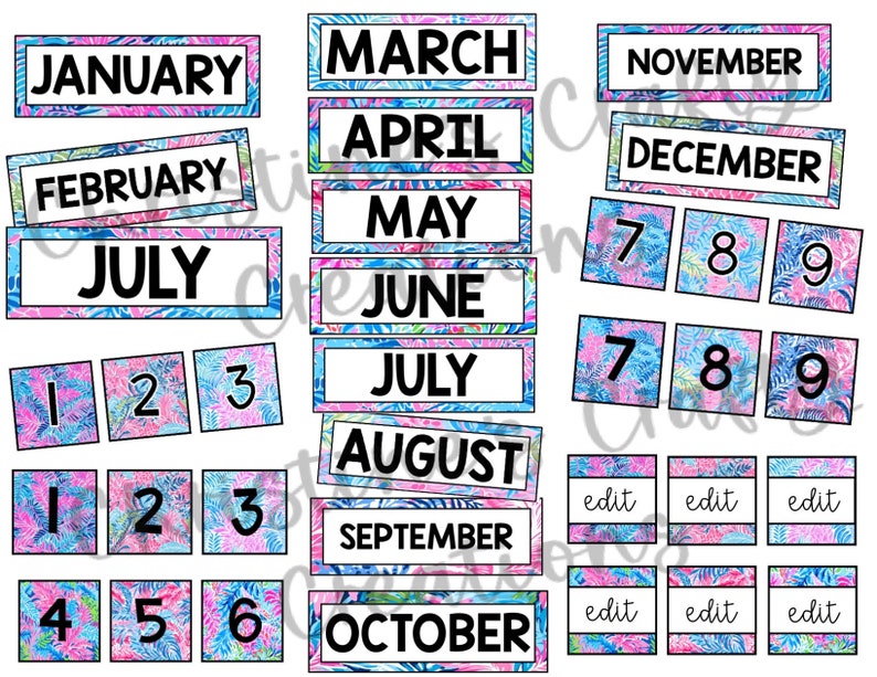 Preppy and Tropical Calendar Labels L Editable - Etsy