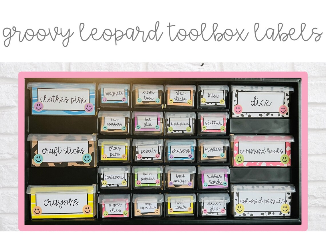 Groovy Leopard and Dalmatian Toolbox Labels L Editable - Etsy