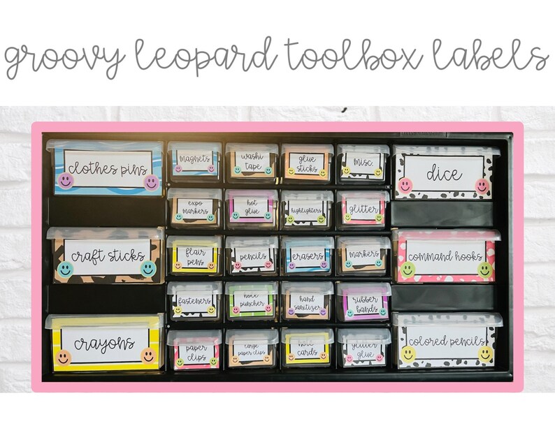 Groovy Leopard and Dalmatian Toolbox Labels L Editable - Etsy