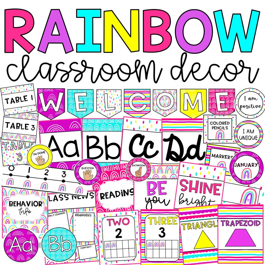 Bright Rainbow Boho Classroom Decor Bundle - Etsy