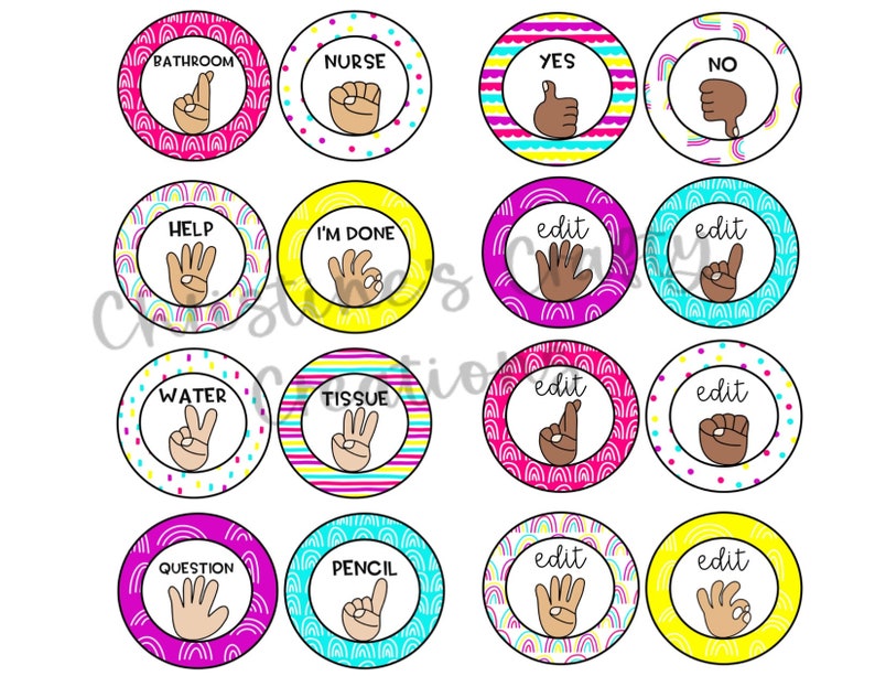 Bright Rainbow Boho Hand Signals L Multicultural and Editable - Etsy