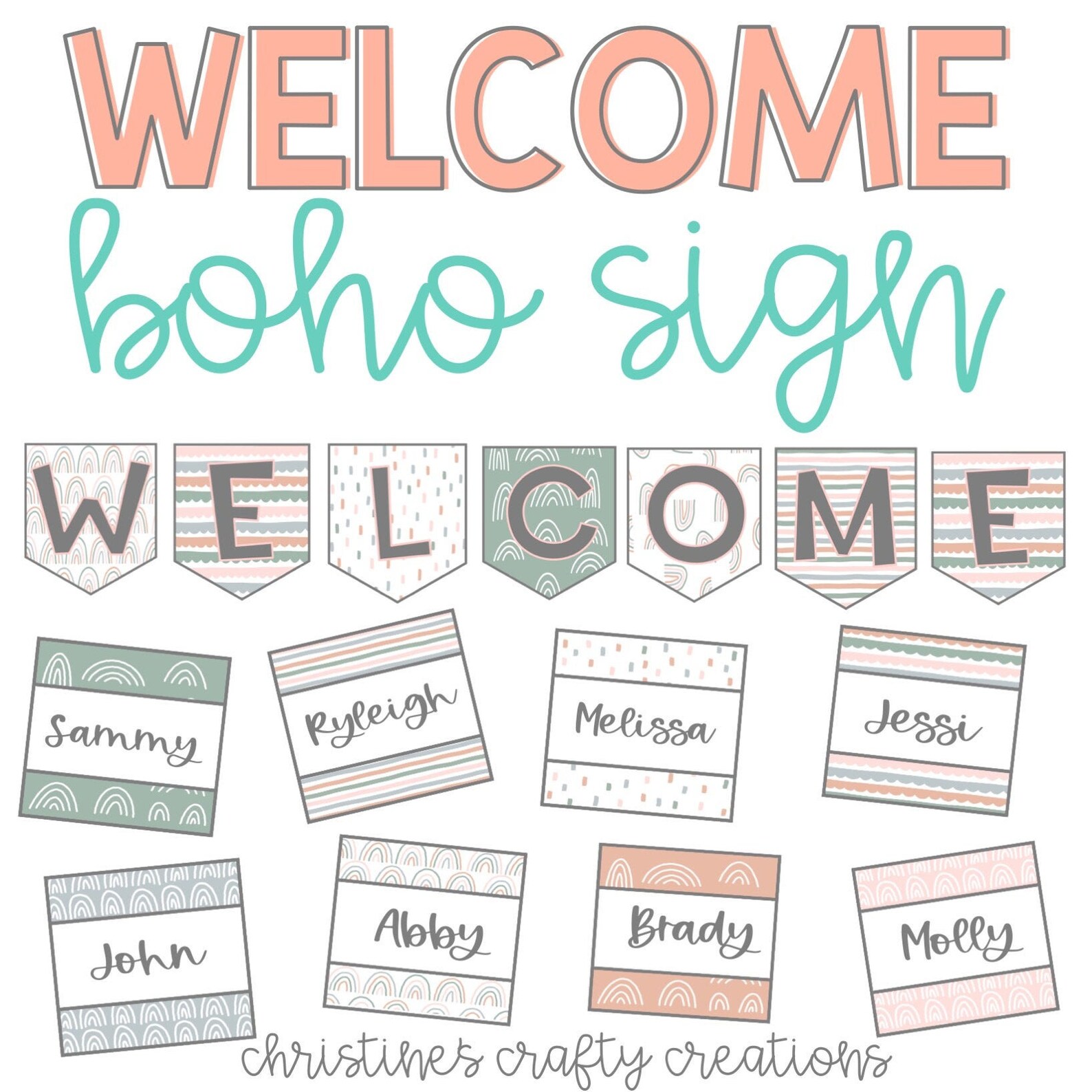 BOHO Welcome Sign L Editable - Etsy