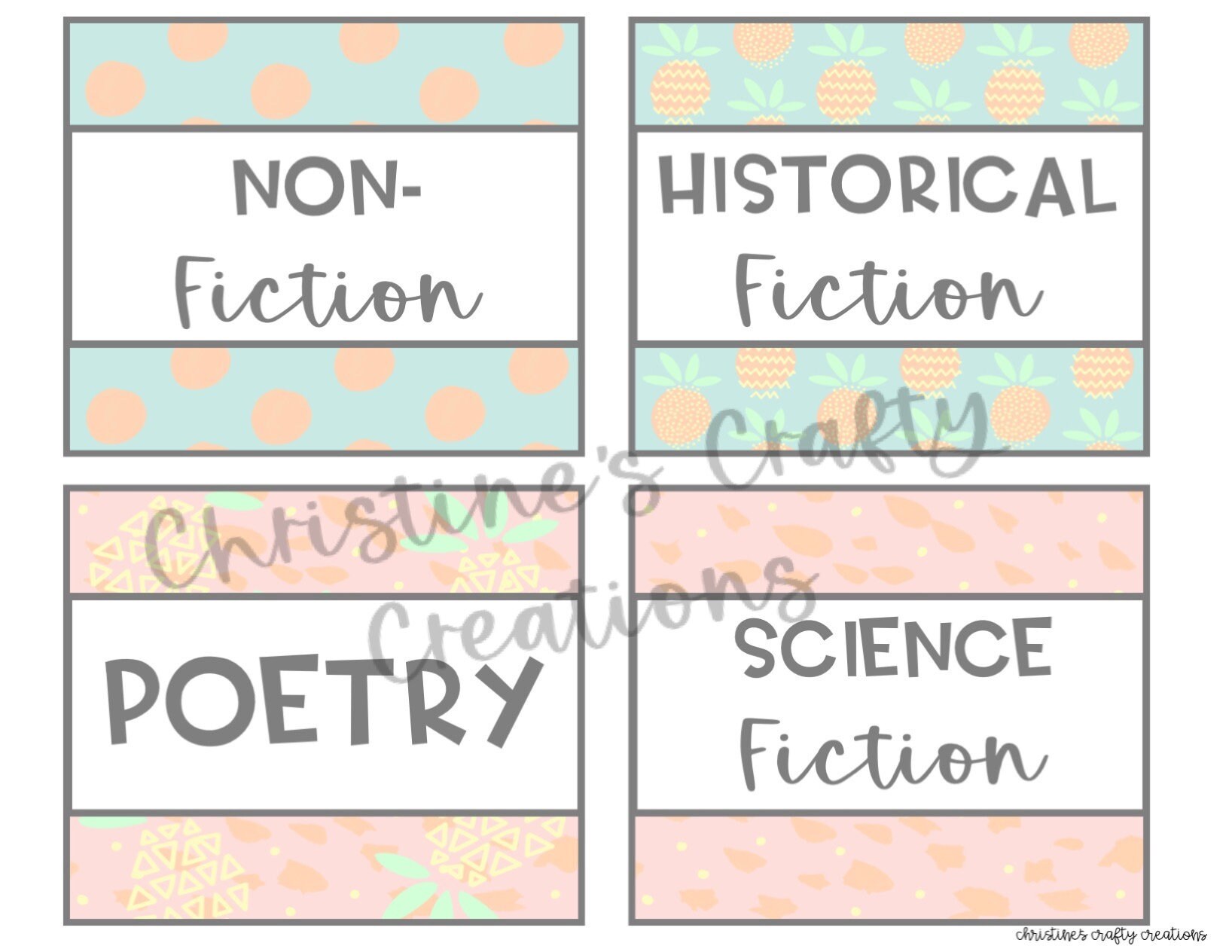 Pineapple Book Bin Labels L Editable - Etsy