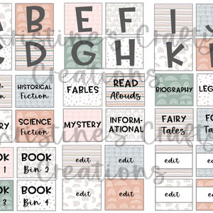 BOHO Book Bin Labels - Etsy