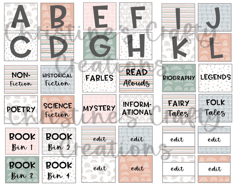 BOHO Book Bin Labels - Etsy