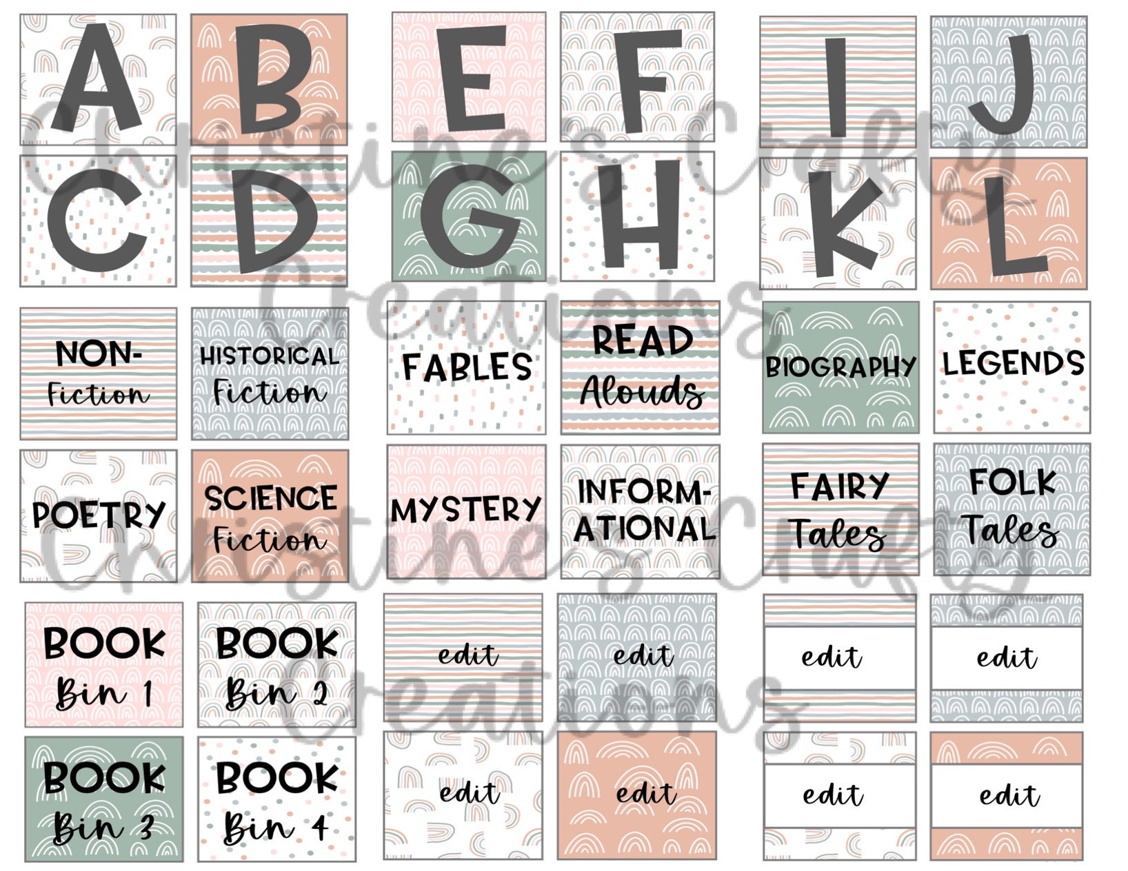BOHO Book Bin Labels - Etsy