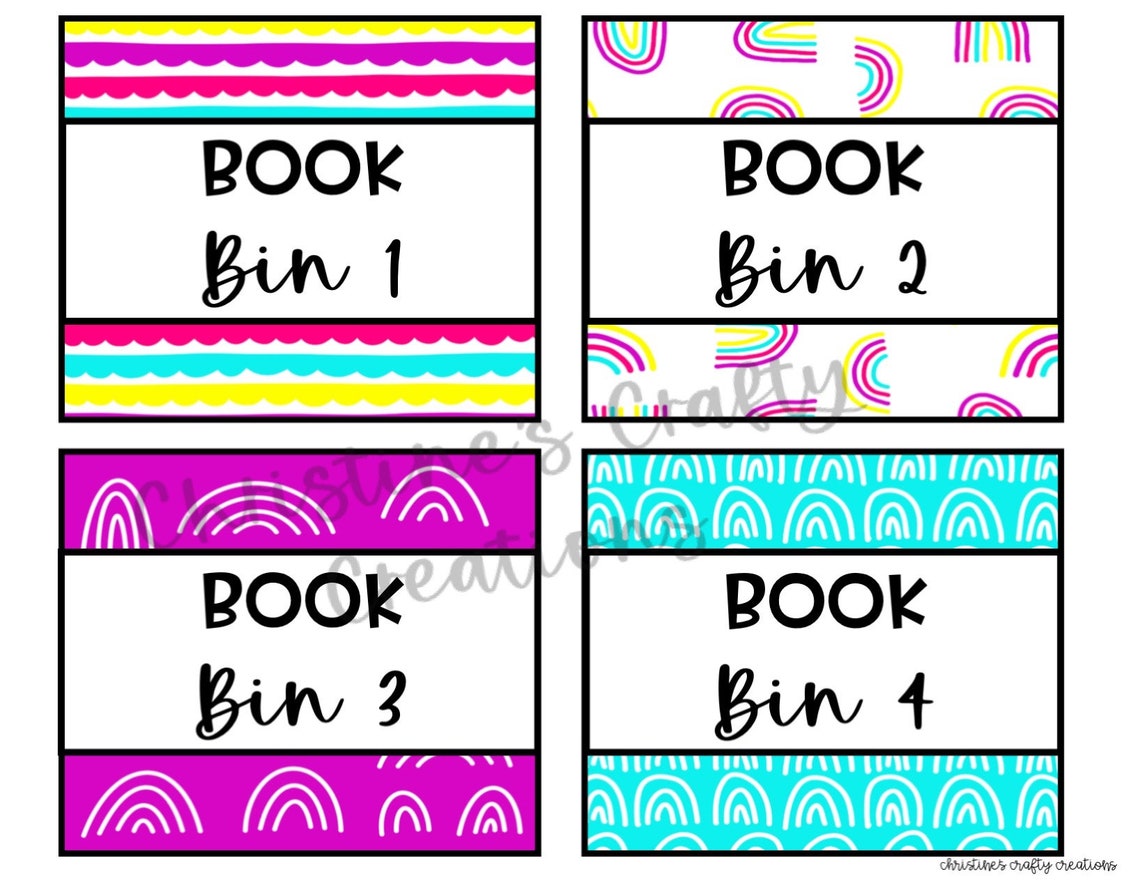 Bright Rainbow Boho Book Bin Labels L Editable - Etsy