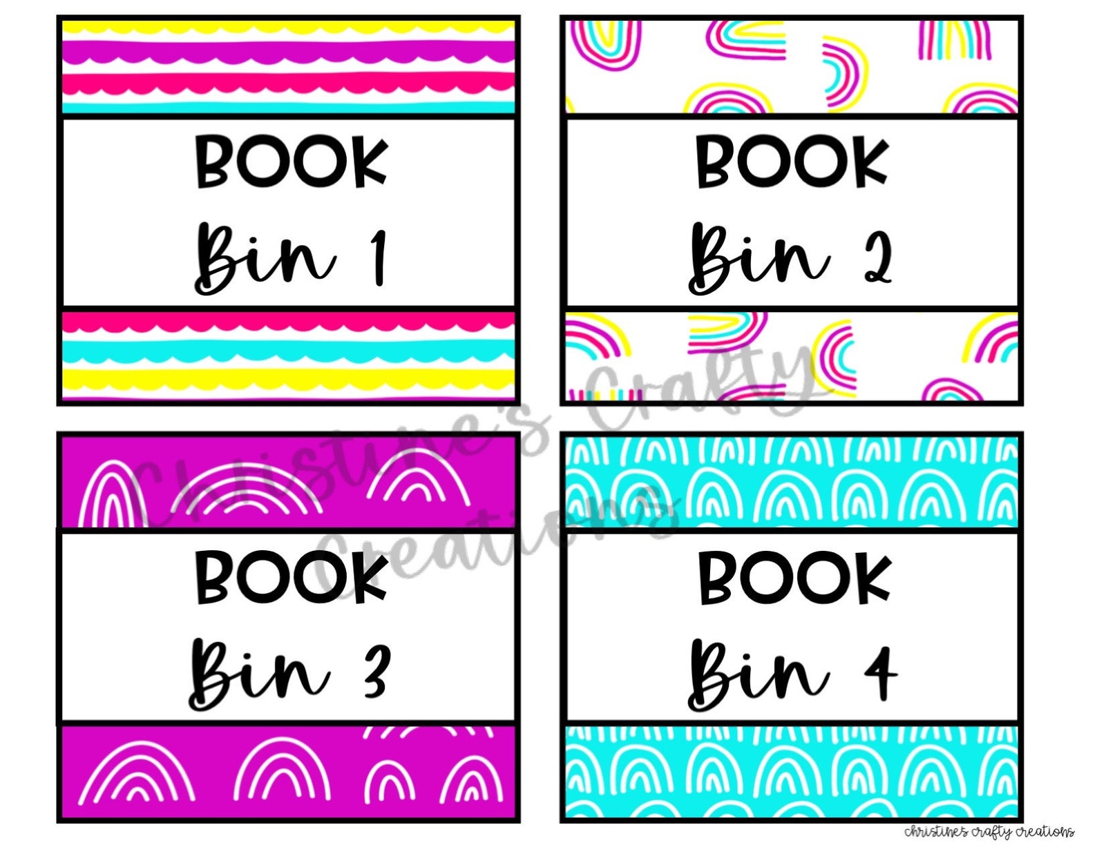 Bright Rainbow Boho Book Bin Labels L Editable - Etsy