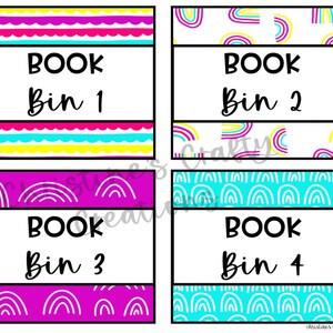 Bright Rainbow Boho Book Bin Labels L Editable - Etsy