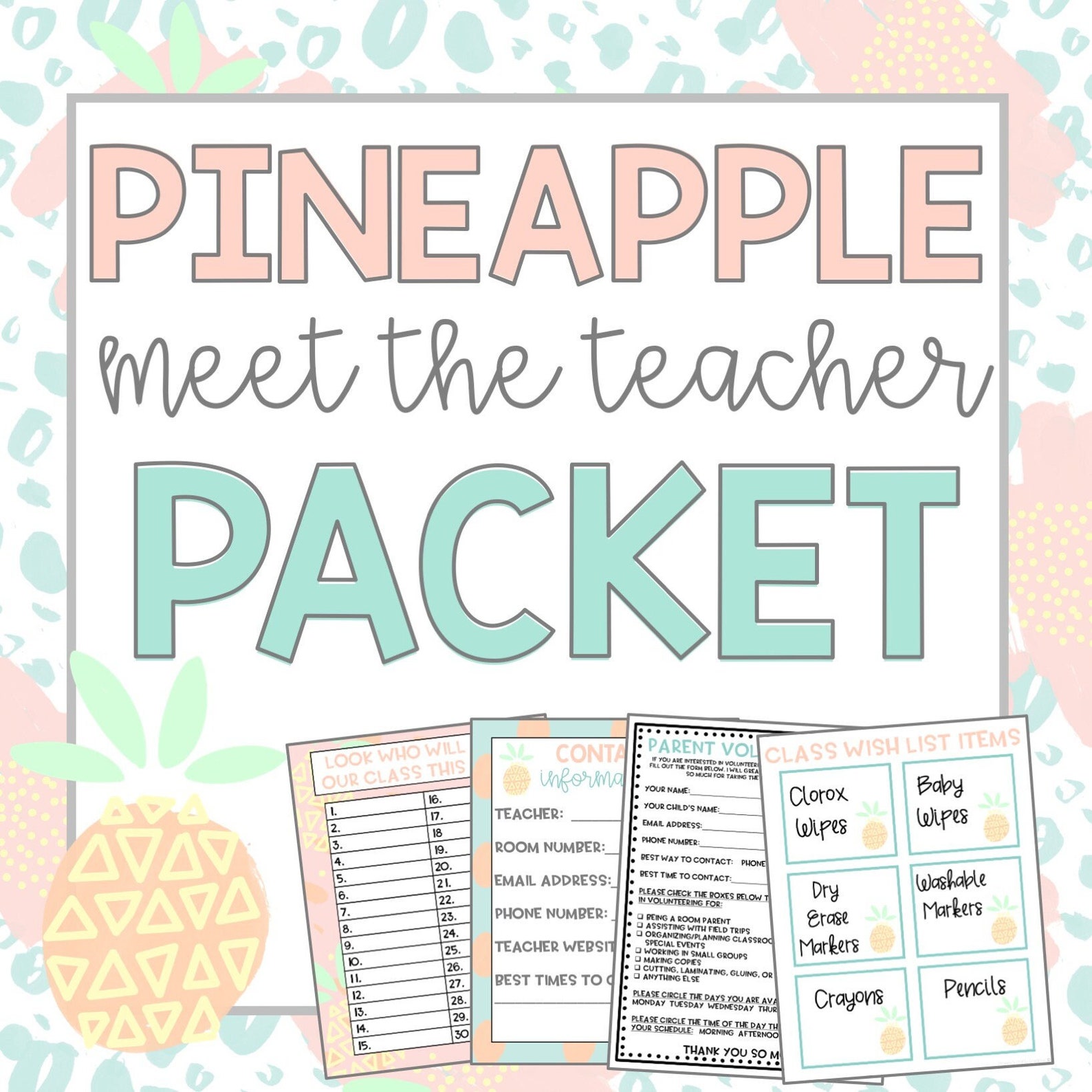 Pineapple Meet the Teacher Night L Editable Forms and - Etsy