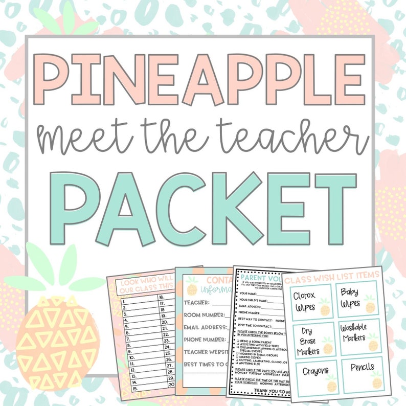 Pineapple Meet the Teacher Night L Editable Forms and - Etsy