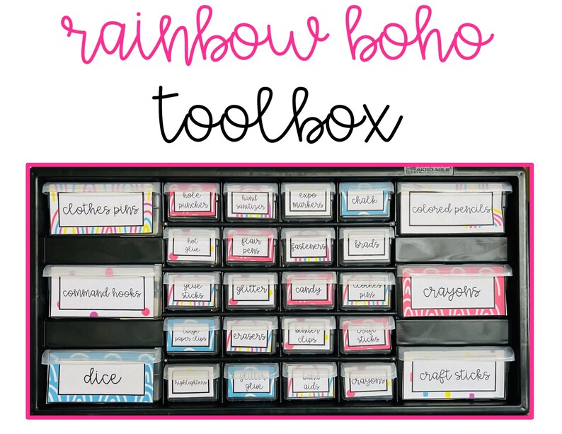 Bright Rainbow Boho Toolbox Labels L Editable - Etsy