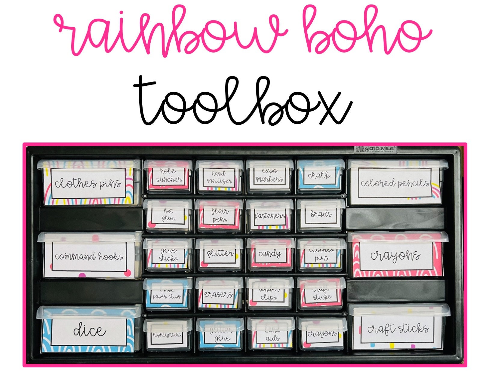 Bright Rainbow Boho Toolbox Labels L Editable - Etsy