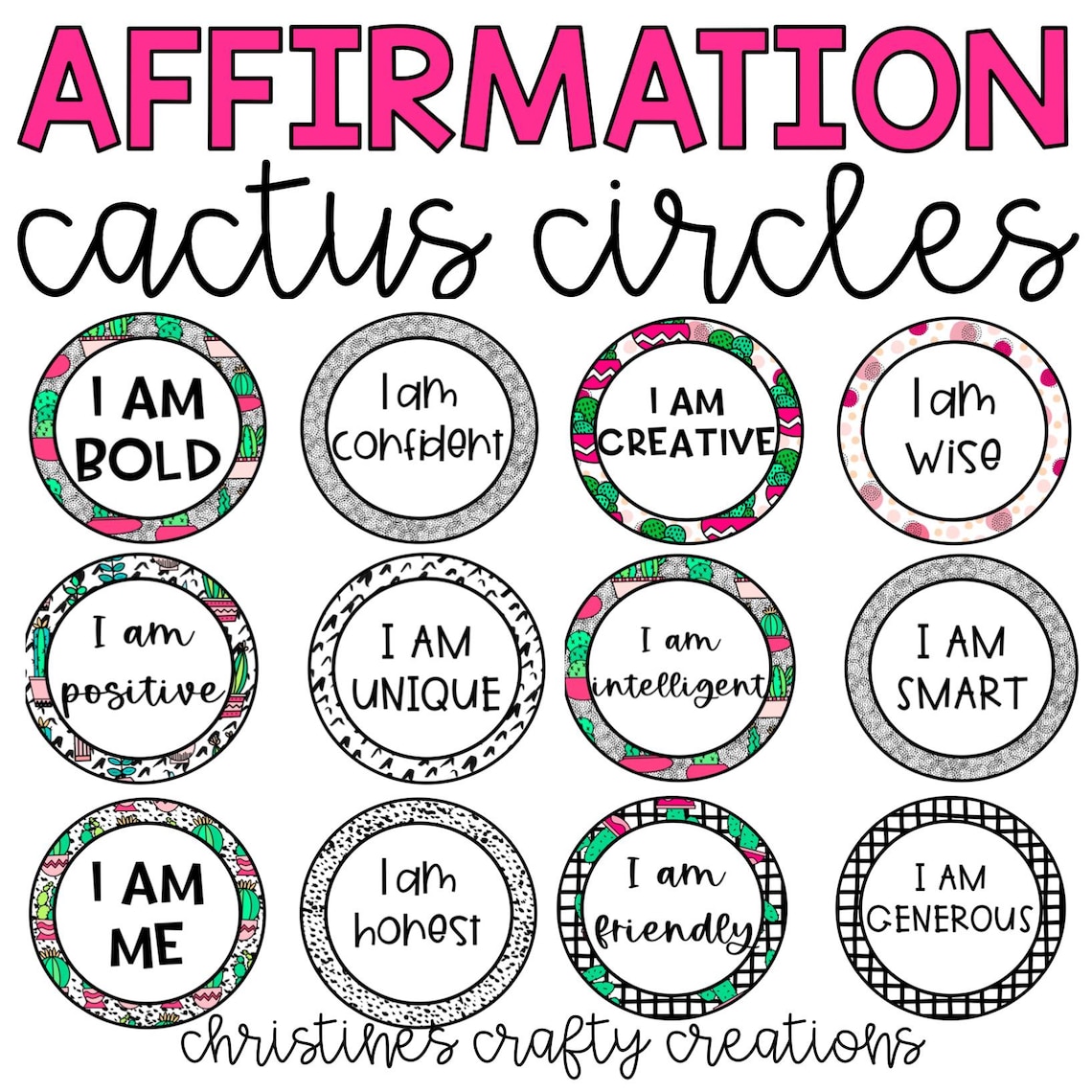 Cactus Affirmation Circles L Affirmation Mirror - Etsy