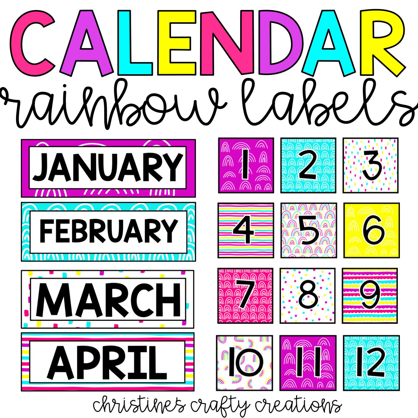 Bright Rainbow Boho Calendar Labels L Editable - Etsy