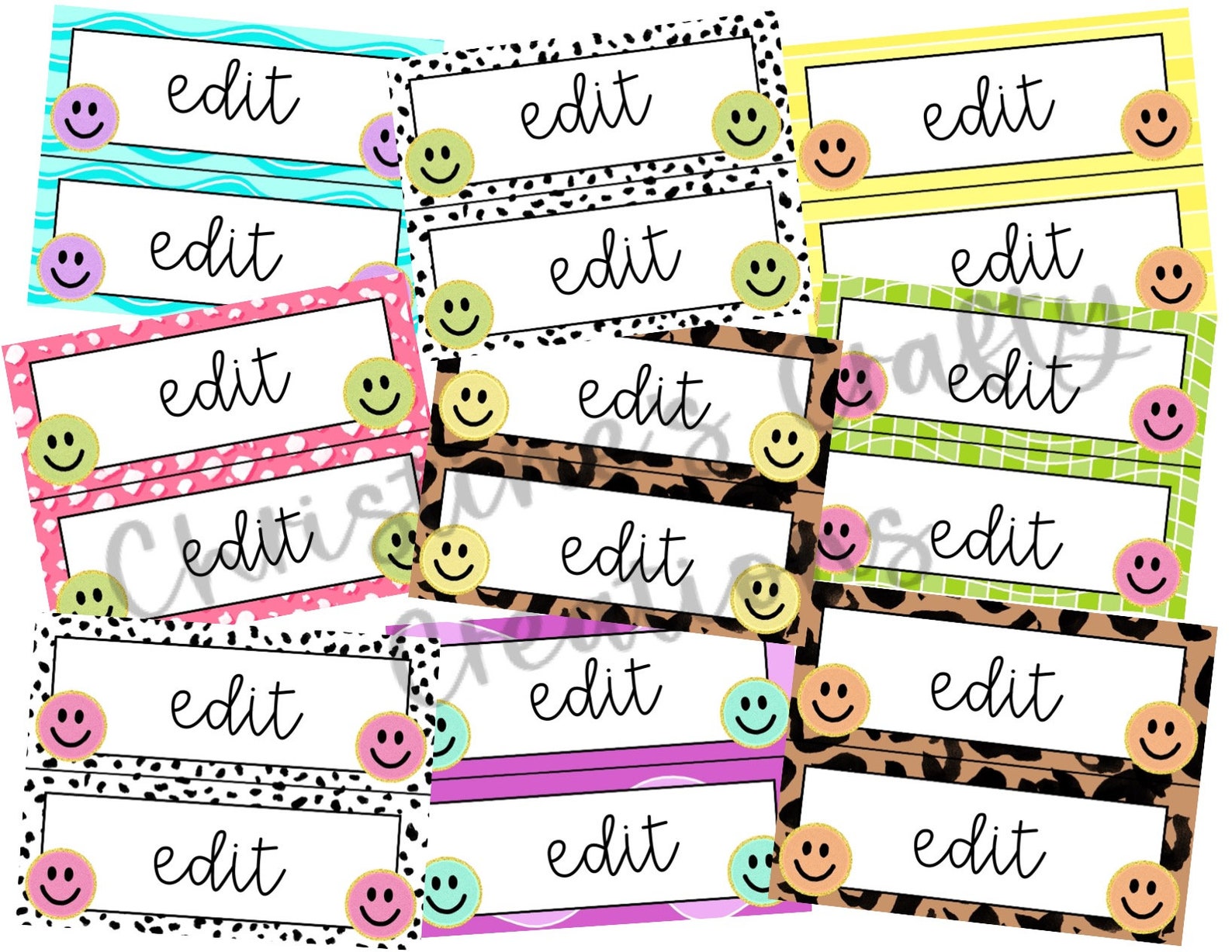 Groovy Leopard and Dalmatian Name Tags L Editable - Etsy