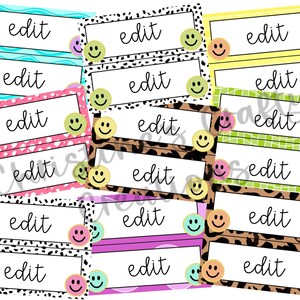 Groovy Leopard and Dalmatian Name Tags L Editable - Etsy