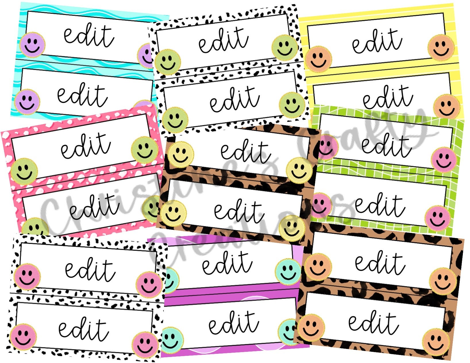 Groovy Leopard and Dalmatian Name Tags L Editable - Etsy