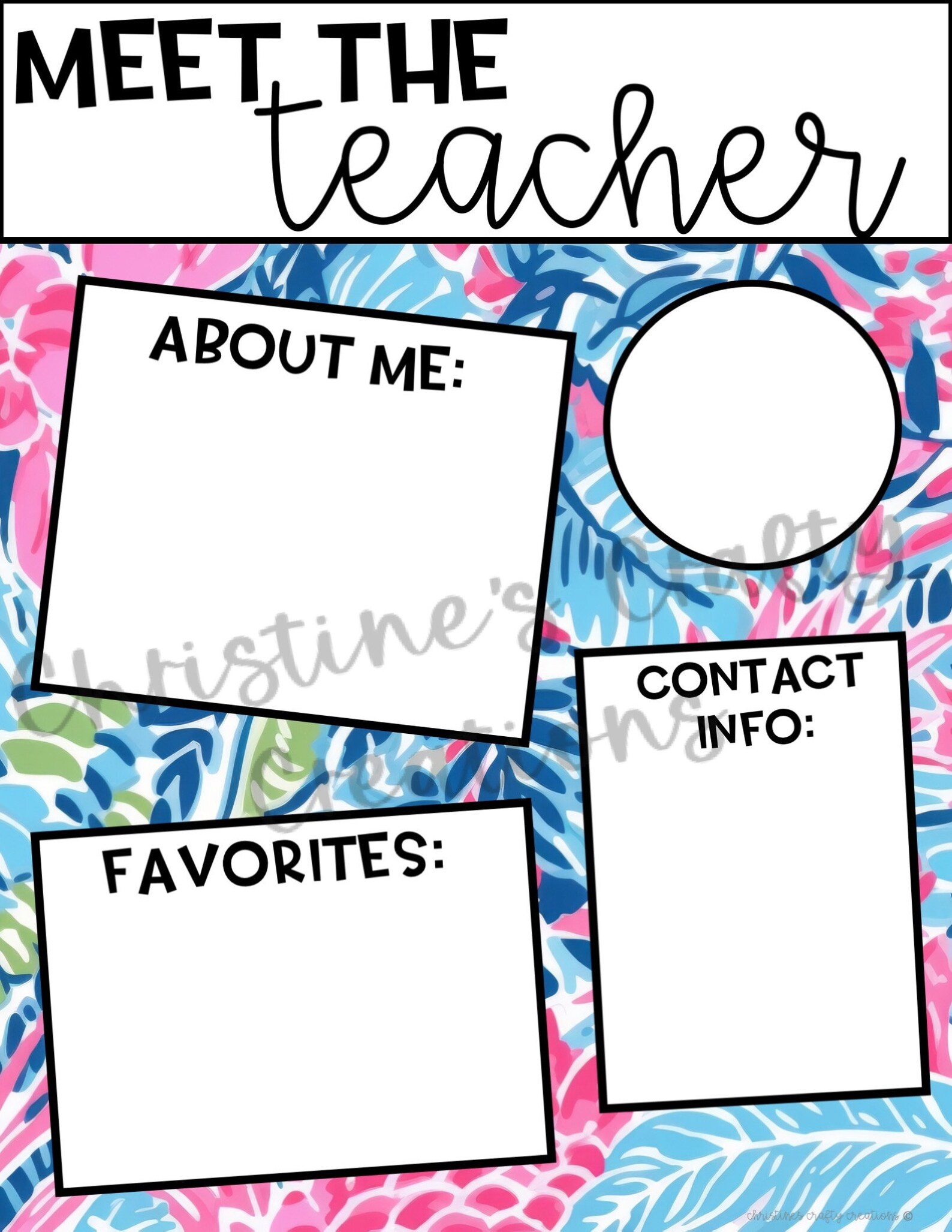 Preppy and Tropical Meet the Teacher Page L Editable - Etsy