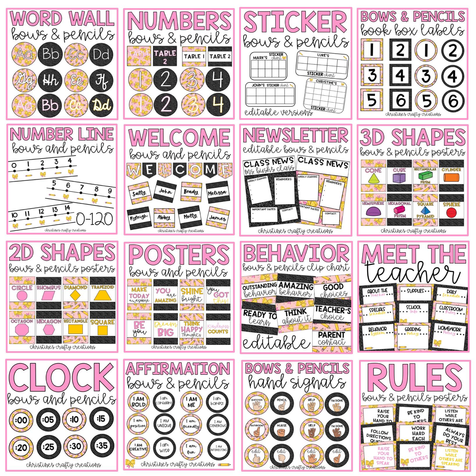 Coquette Bows and Pencils Classroom Decor Bundle - Etsy