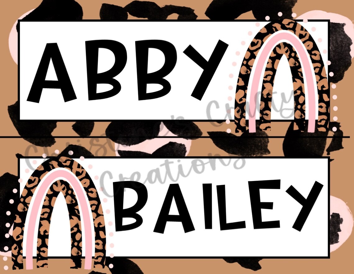 Leopard Name Tags L Editable - Etsy