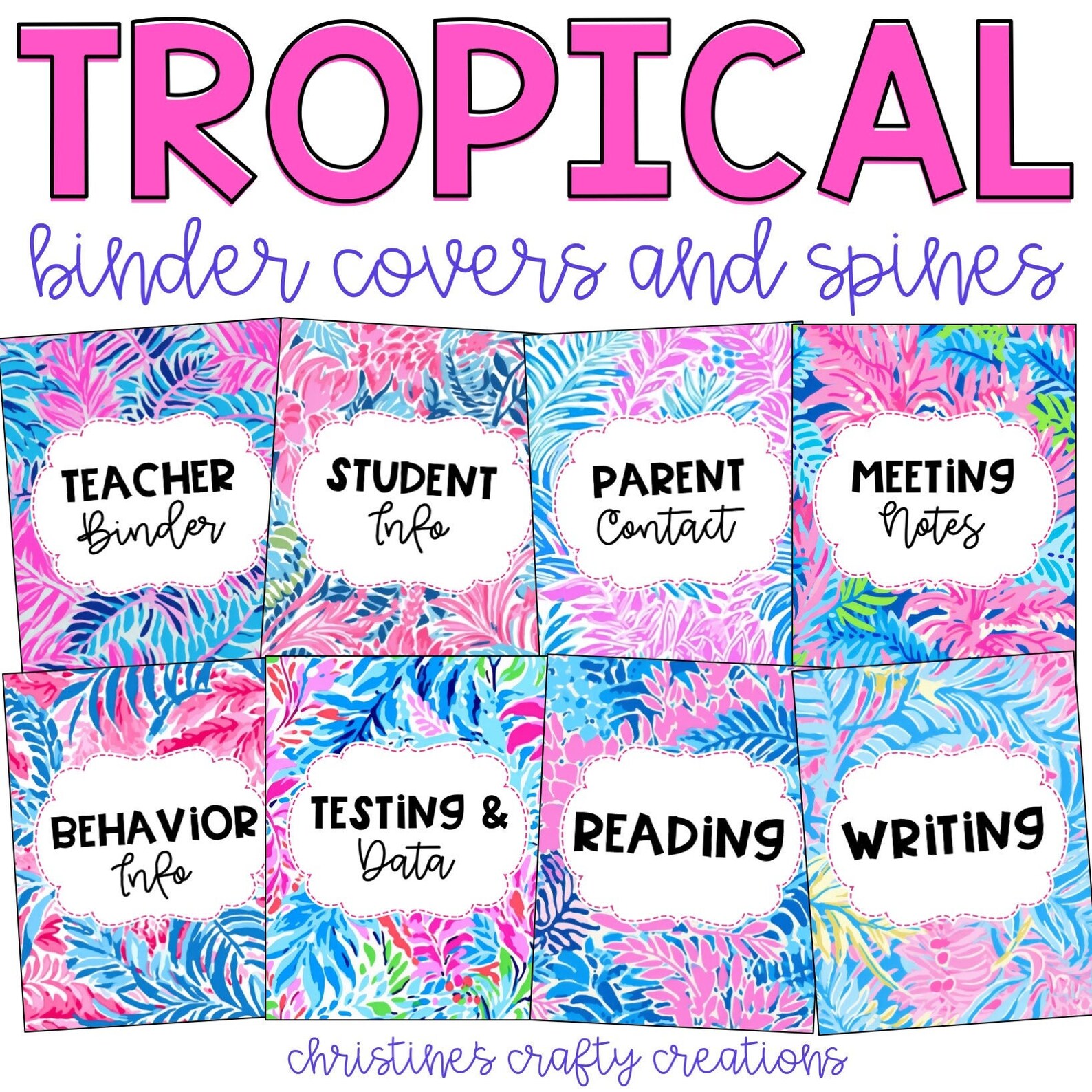 Preppy and Tropical Binder Covers and Spines L Editable - Etsy