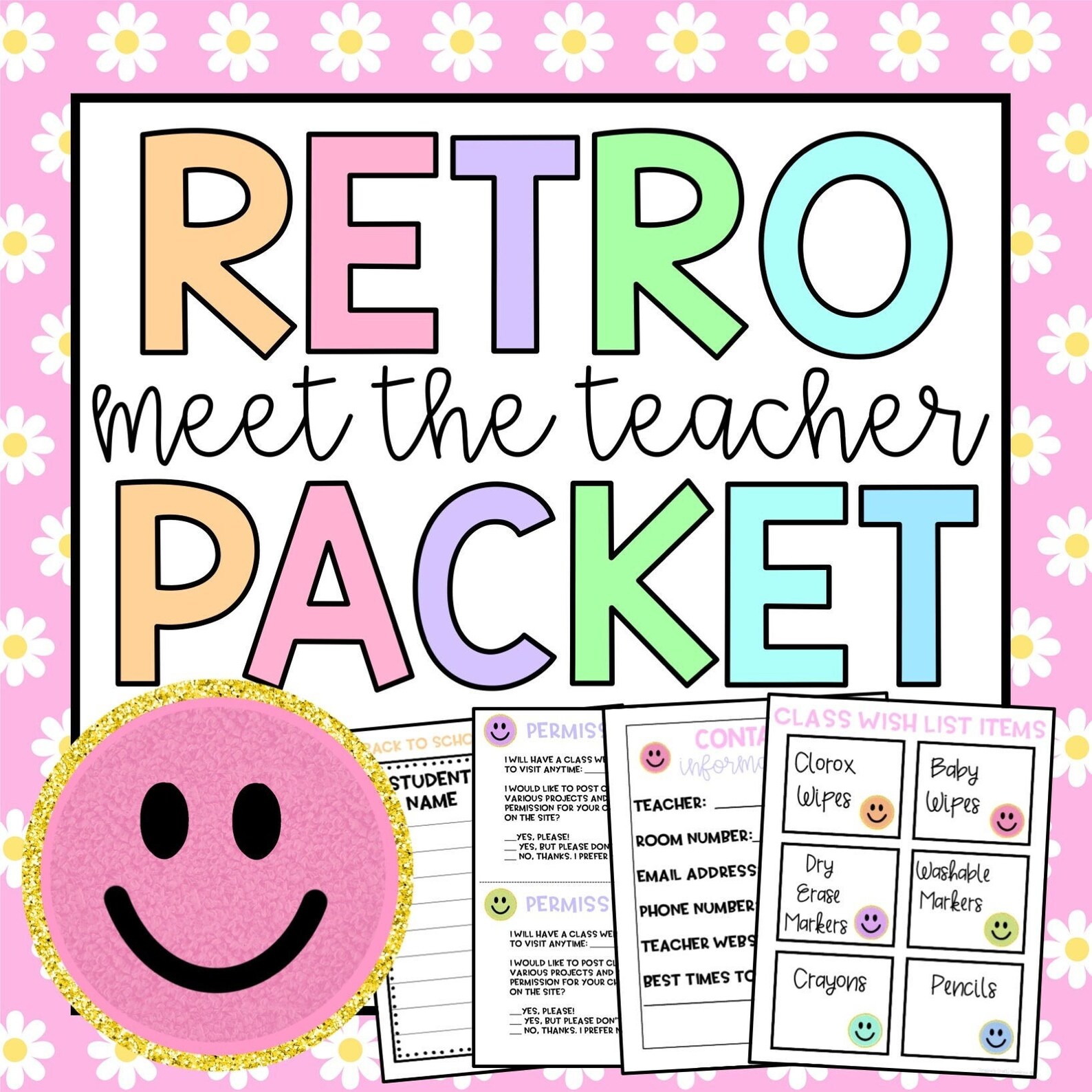 Retro Daisy Meet the Teacher Packet L Editable Materials - Etsy