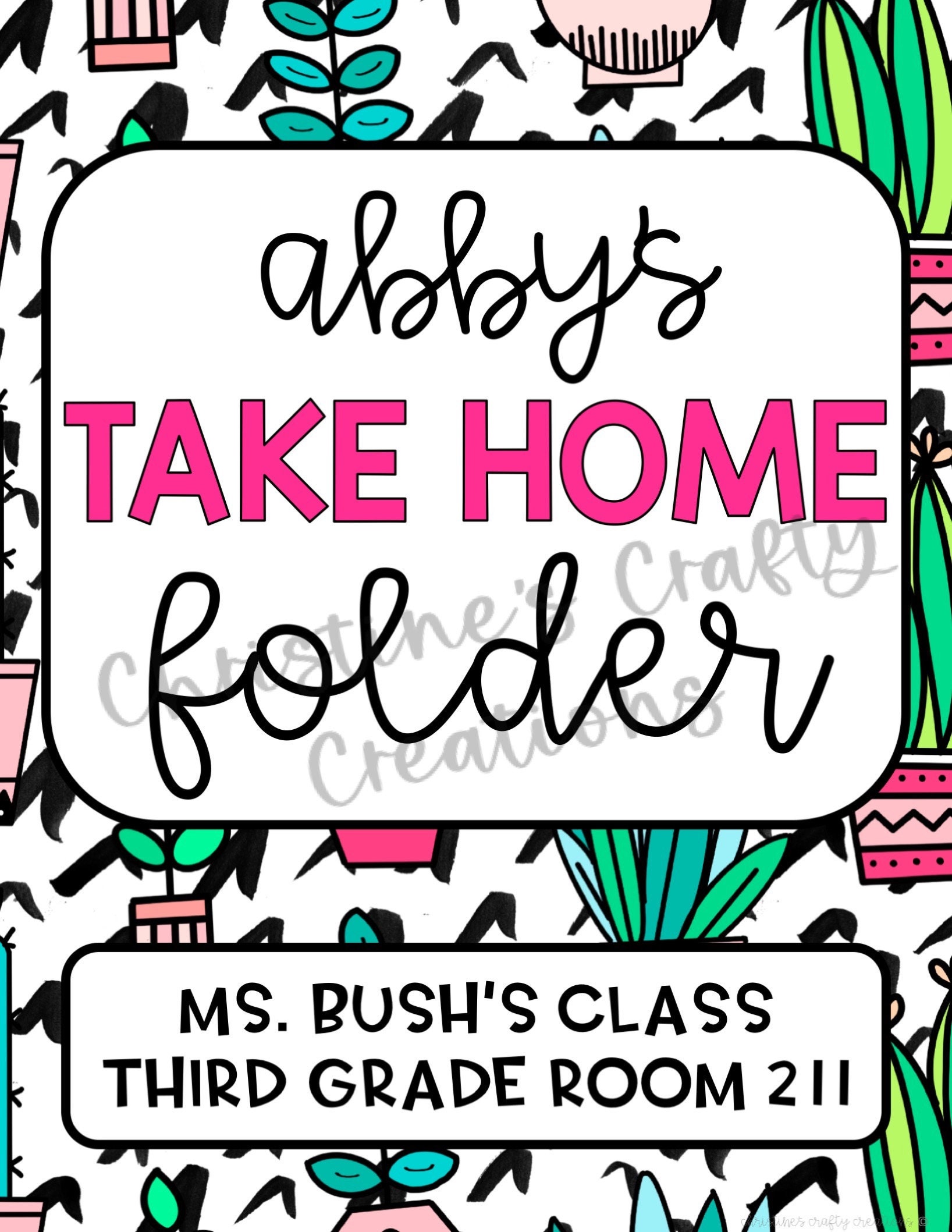 Cactus Student Folder Covers L Editable - Etsy