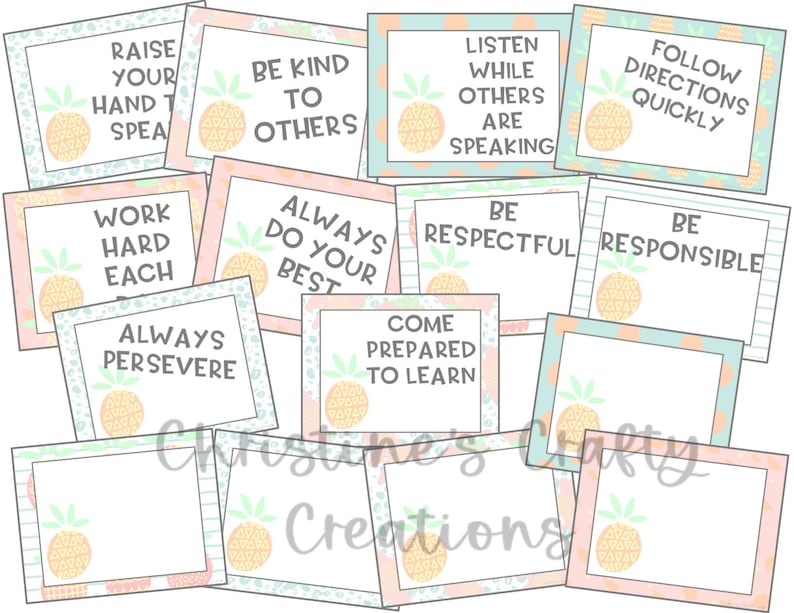 Pineapple Classroom Rules Posters L Editable - Etsy