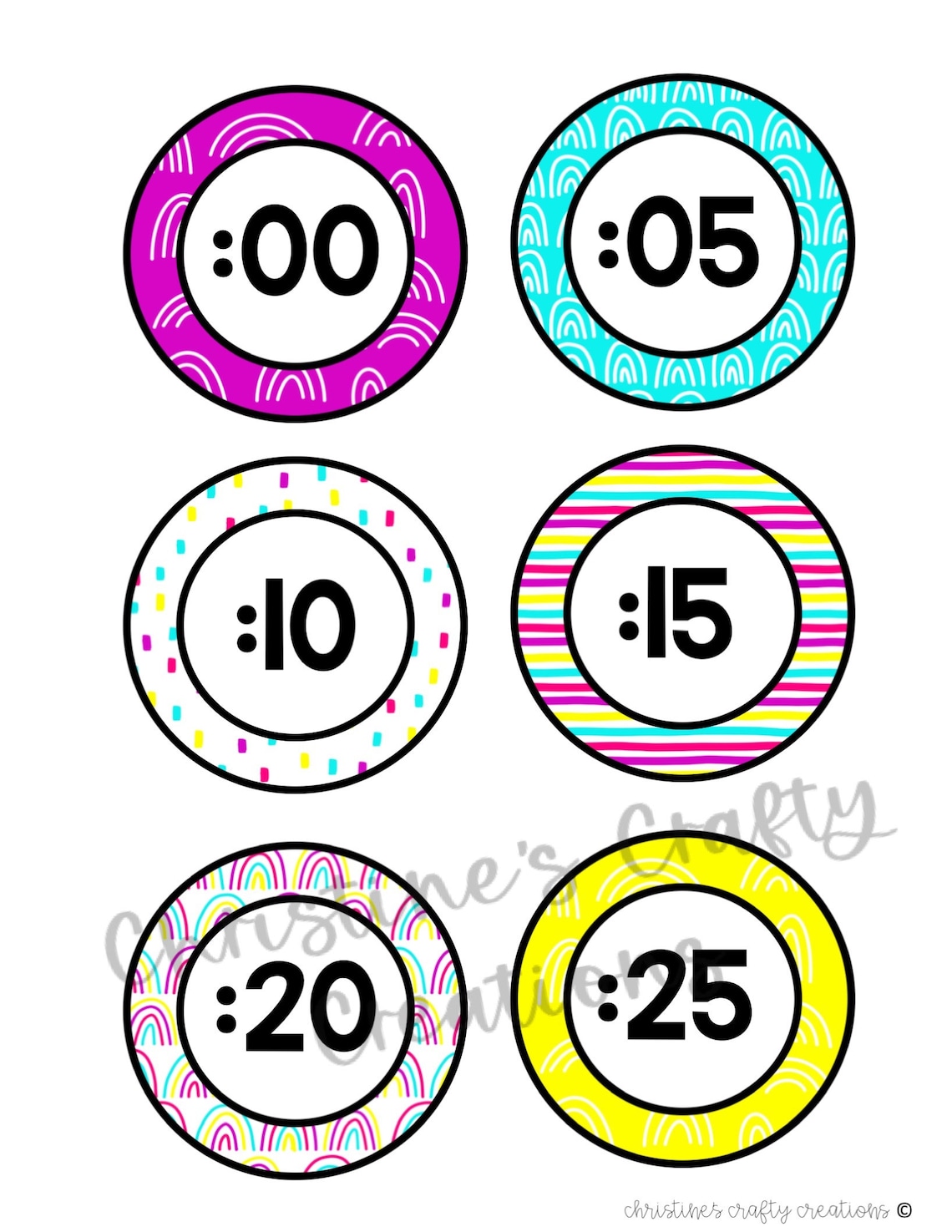 Bright Rainbow Boho Clock Labels - Etsy