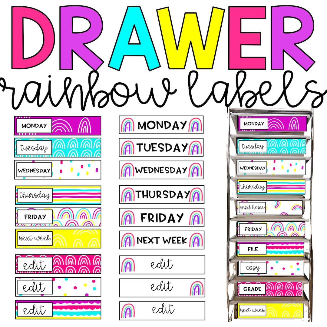 Bright Rainbow Boho 10 Drawer Labels L Editable - Etsy
