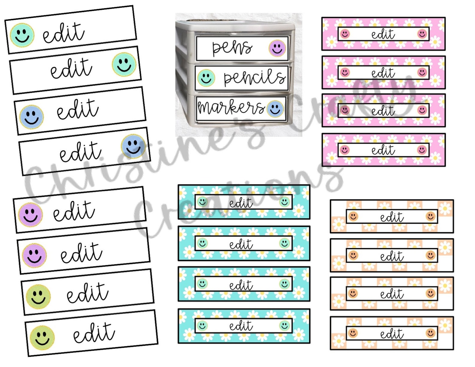 Retro Daisy Drawer Labels L Editable - Etsy