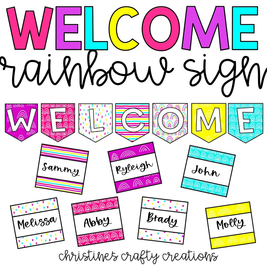 Bright Rainbow Boho Welcome Sign L Editable Door Name Labels L Bulletin ...