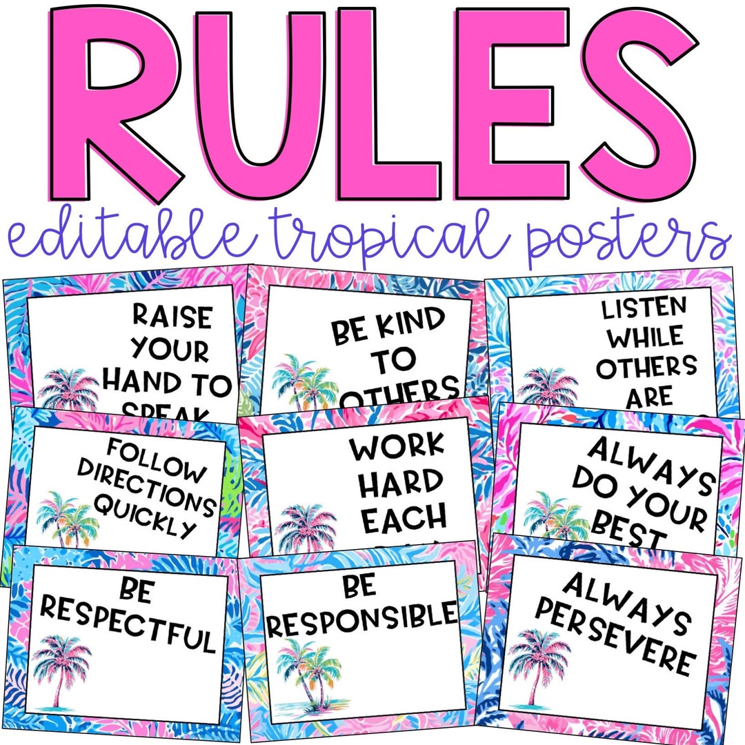 Preppy and Tropical Rules Posters L Editable - Etsy