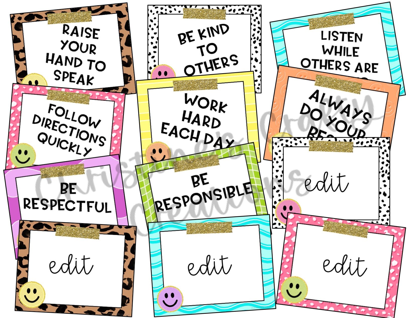 Groovy Leopard and Dalmatian Classroom Rules Posters L Editable - Etsy