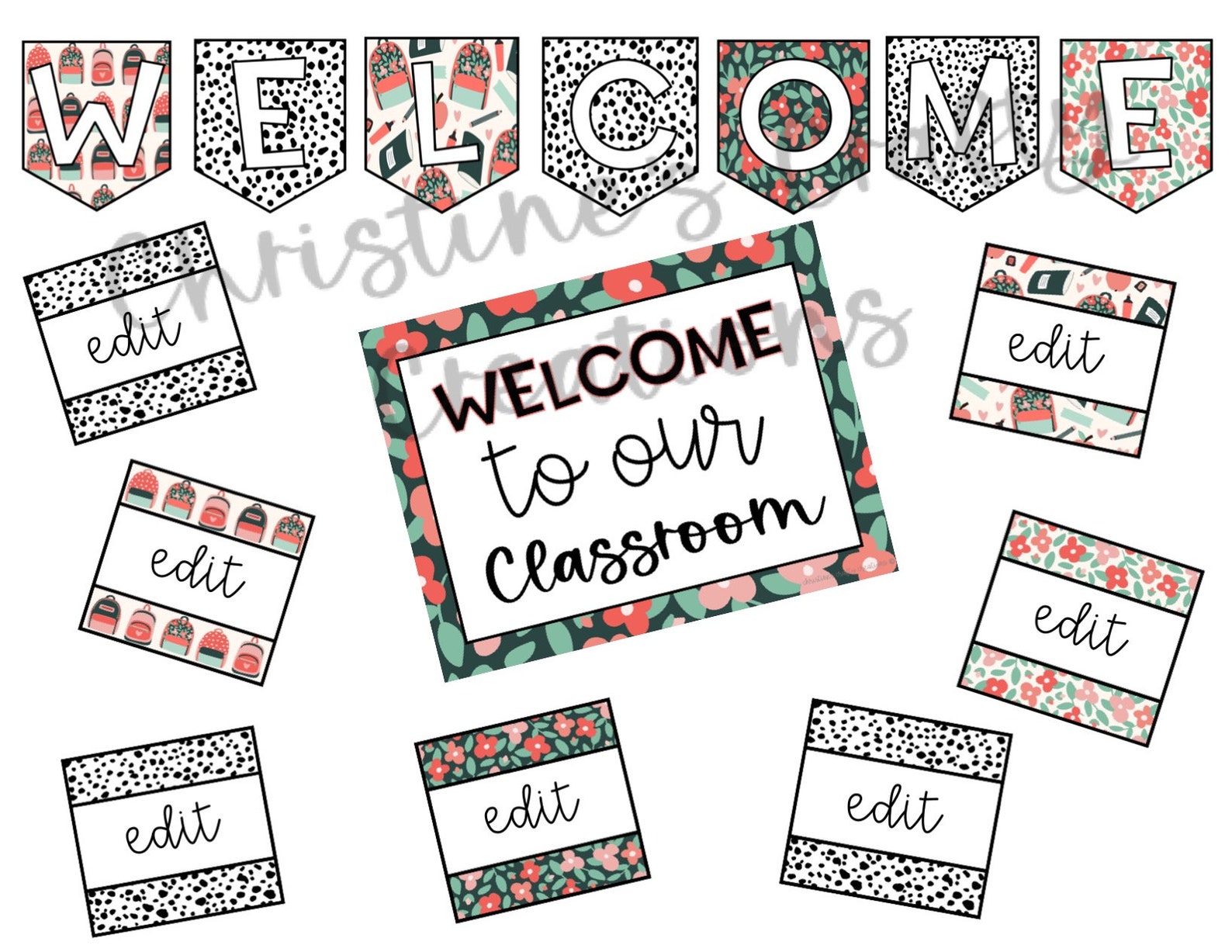 Preppy Dalmatian Welcome Sign L Editable Door Name Labels L Bulletin ...