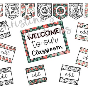 Preppy Dalmatian Welcome Sign L Editable Door Name Labels L Bulletin ...