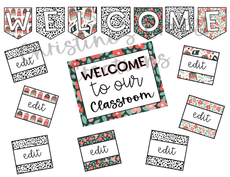 Preppy Dalmatian Welcome Sign L Editable Door Name Labels L Bulletin ...