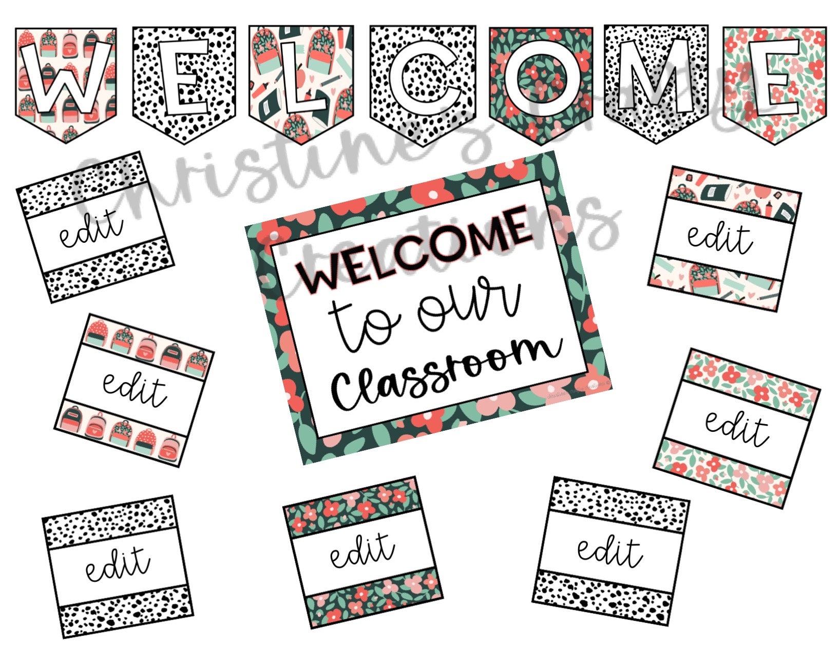 Preppy Dalmatian Welcome Sign L Editable Door Name Labels L Bulletin ...