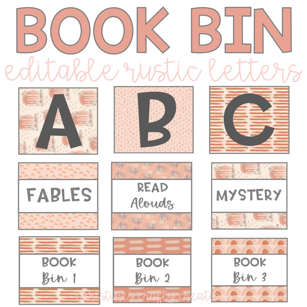 Rustic Boho Book Bin Labels L Editable - Etsy