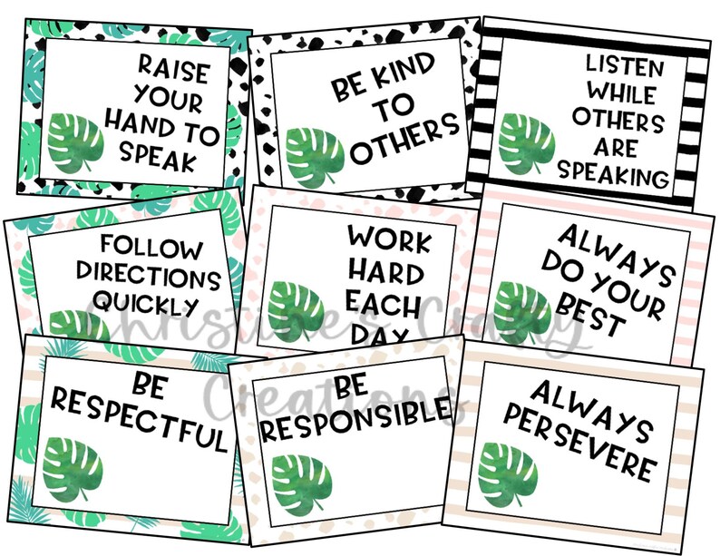 Tropical Leaves Classroom Rules Posters L Editable - Etsy