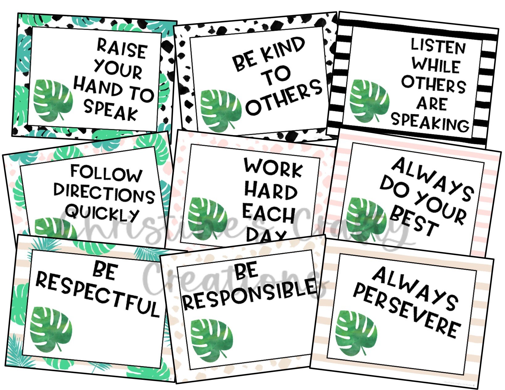 Tropical Leaves Classroom Rules Posters L Editable - Etsy