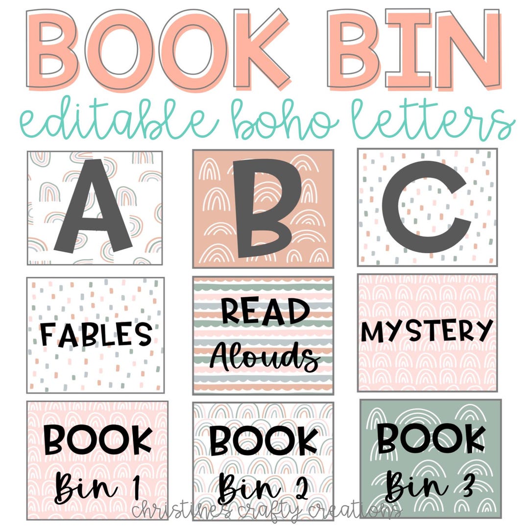 BOHO Book Bin Labels - Etsy