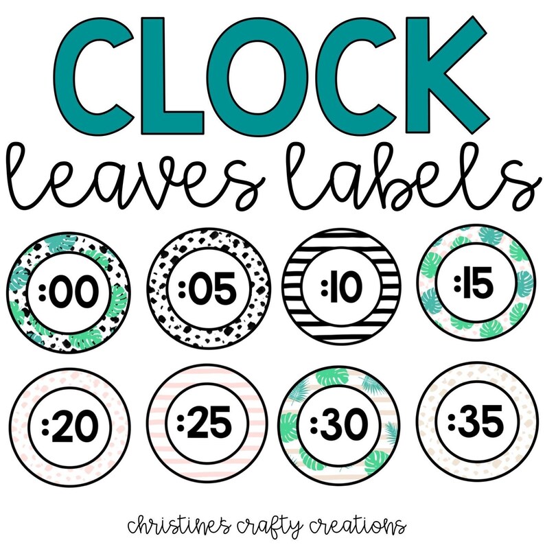 Tropical Leaves Clock Labels - Etsy