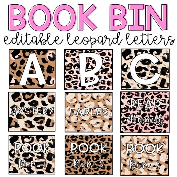 Leopard Book Bin Labels l Editable | Etsy