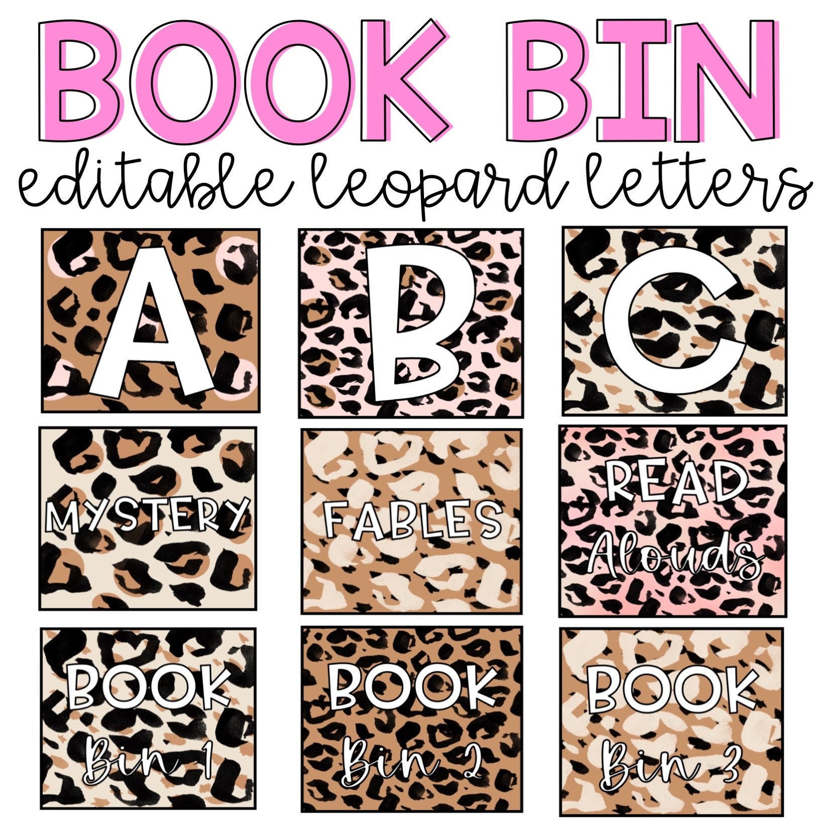 Leopard Book Bin Labels L Editable - Etsy