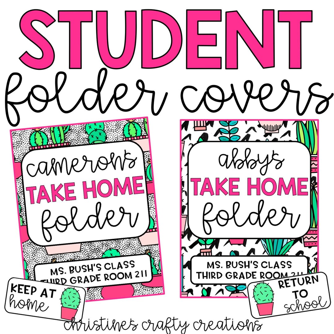 Cactus Student Folder Covers L Editable - Etsy