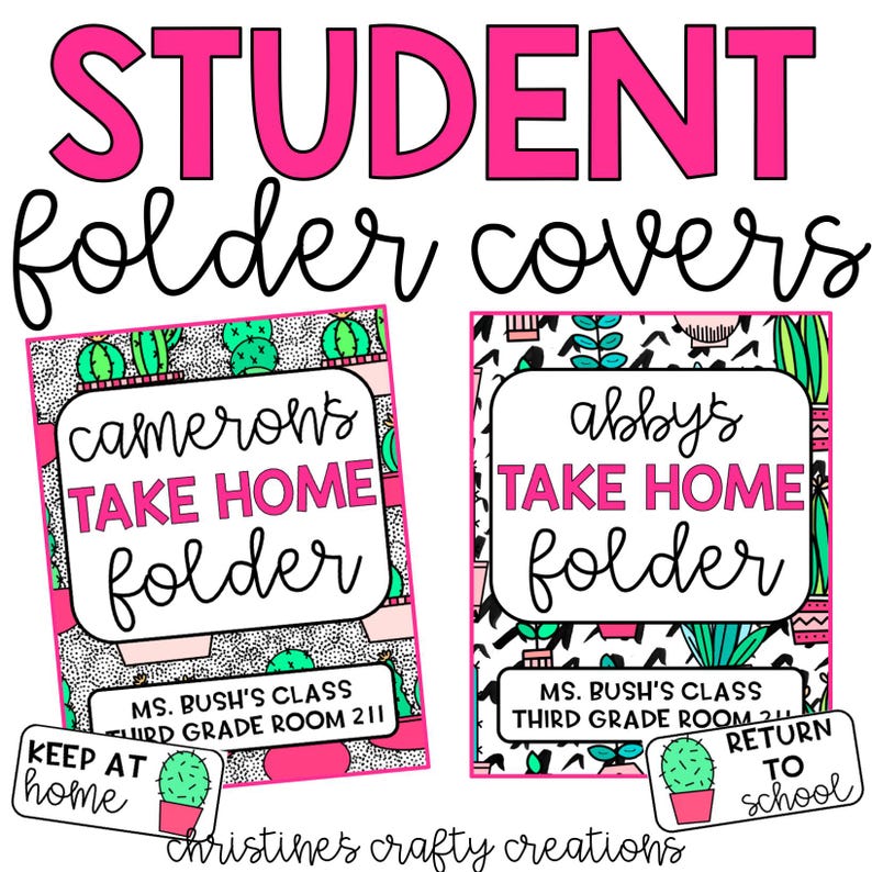 Cactus Student Folder Covers L Editable - Etsy