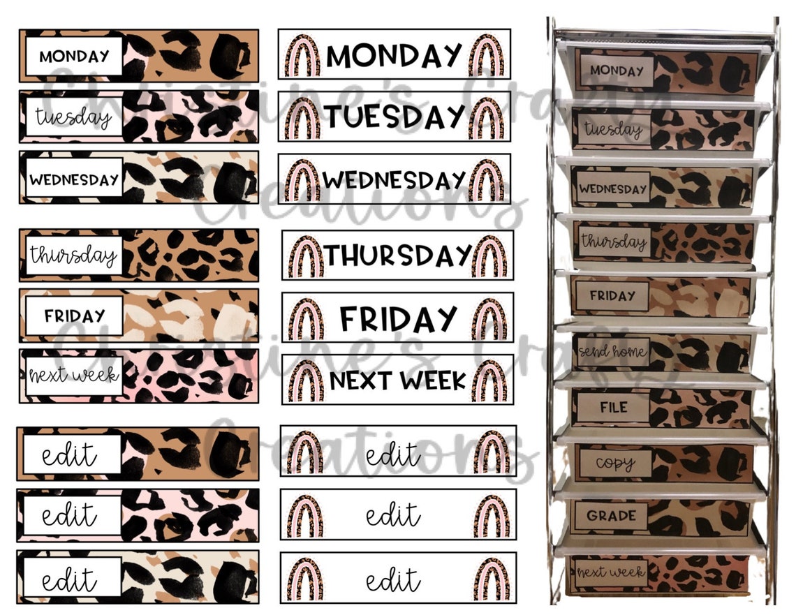 Leopard 10 Drawer Labels L Editable - Etsy