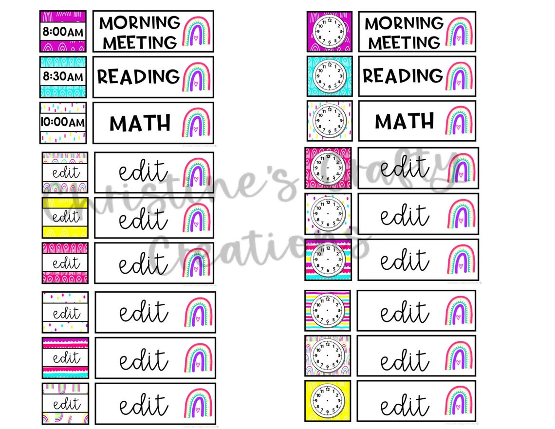 Bright Rainbow Boho Schedule L Editable - Etsy